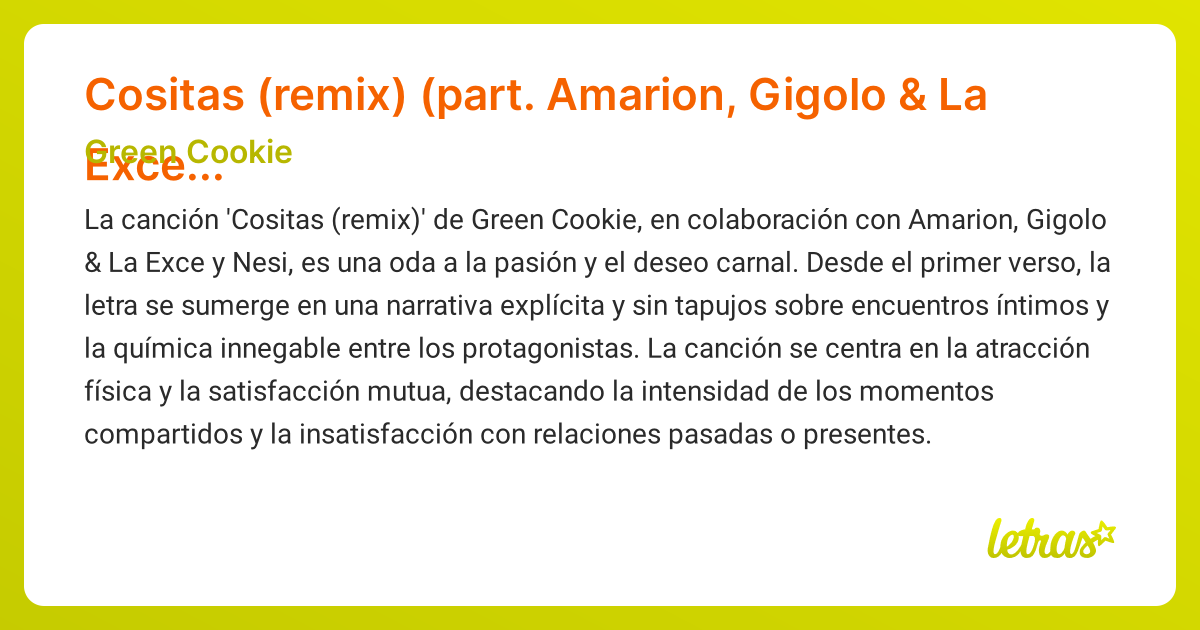 Significado de la canción Cositas (remix) (part. Amarion, Gigolo & La ...
