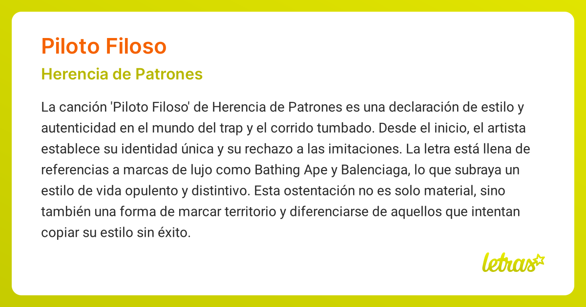Significado de la canción PILOTO FILOSO (Herencia de Patrones) - LETRAS.COM