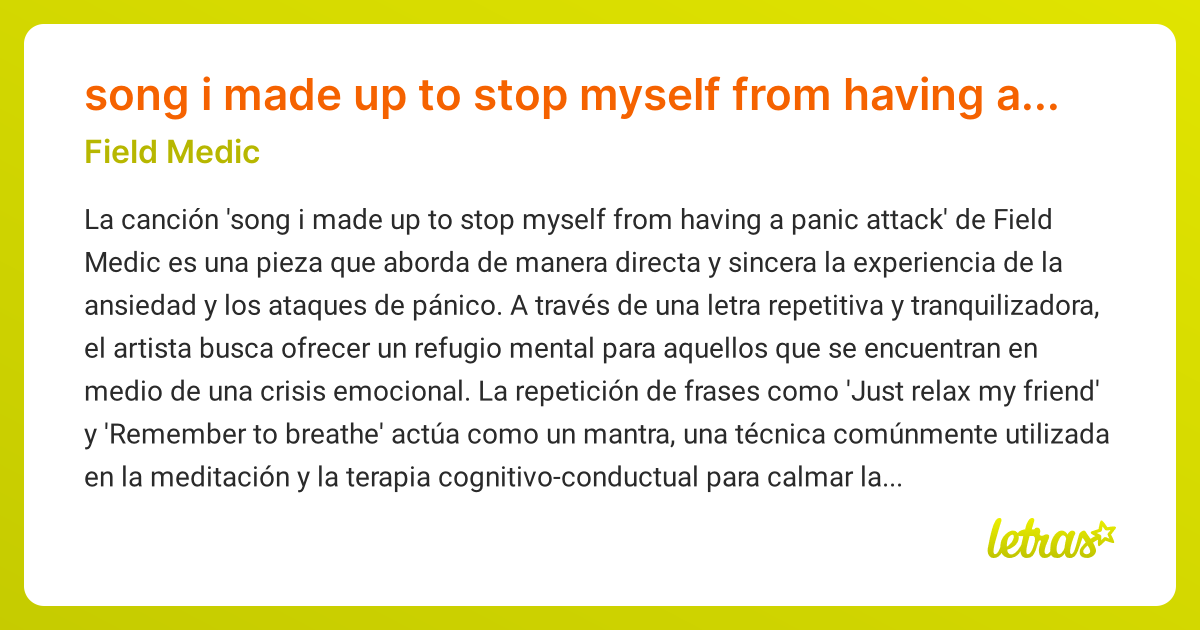 Significado de la canción song i made up to stop myself from having a ...