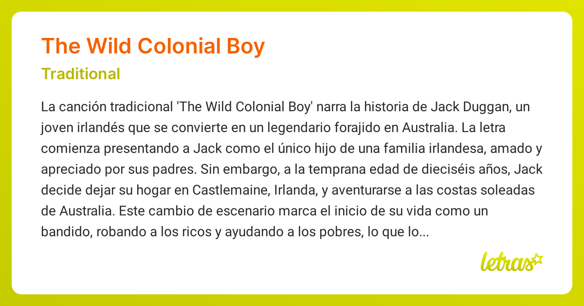 Significado de la canción THE WILD COLONIAL BOY (Traditional) - LETRAS.COM