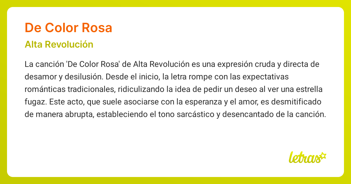 Significado de la canción DE COLOR ROSA (Alta Revolución) - LETRAS.COM