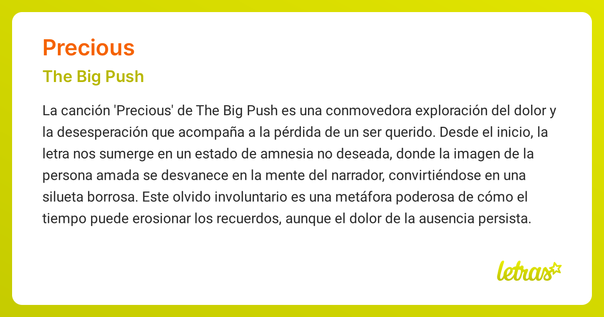 Significado de la canción PRECIOUS (The Big Push) - LETRAS.COM