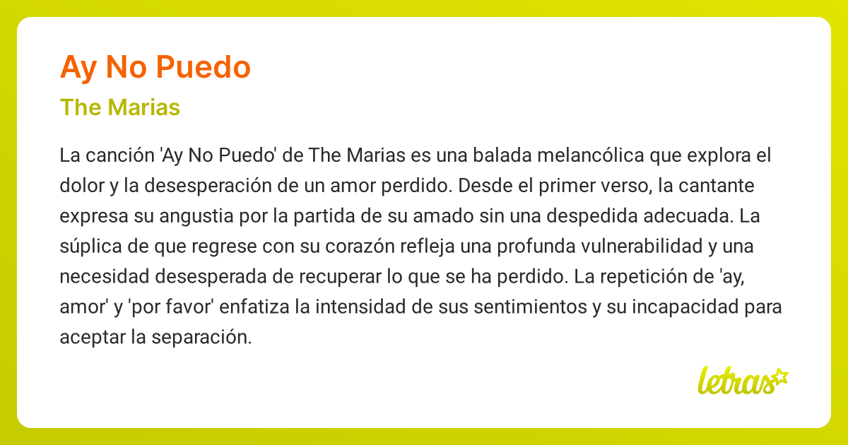 Significado de la canción AY NO PUEDO (The Marias) - LETRAS.COM