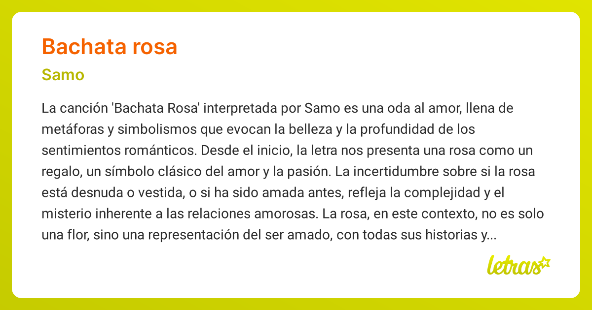 Significado de la canción BACHATA ROSA (Samo) - LETRAS.COM