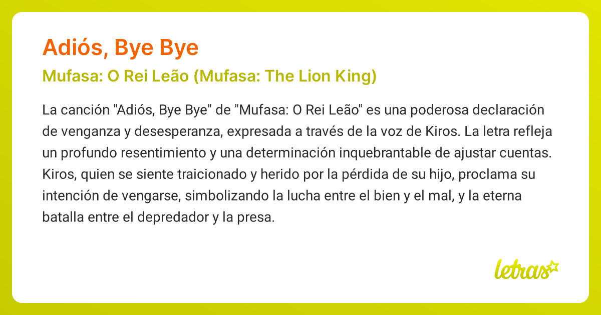 Significado de la canción ADIÓS, BYE BYE (Mufasa: O Rei Leão (Mufasa ...