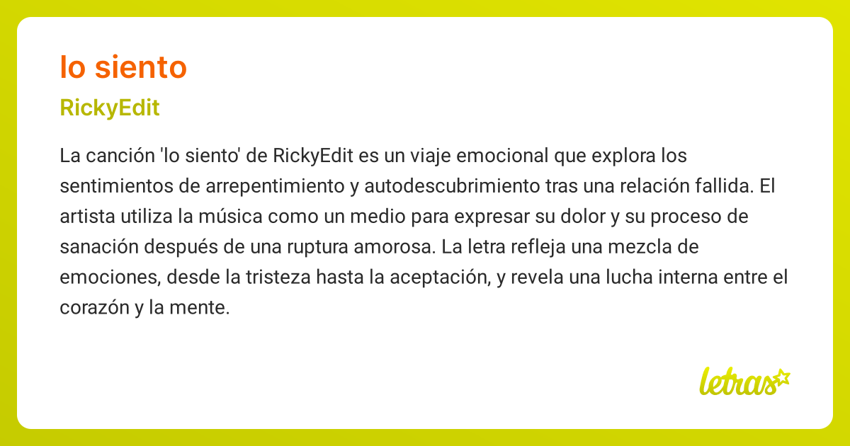 Significado de la canción LO SIENTO (RickyEdit) - LETRAS.COM