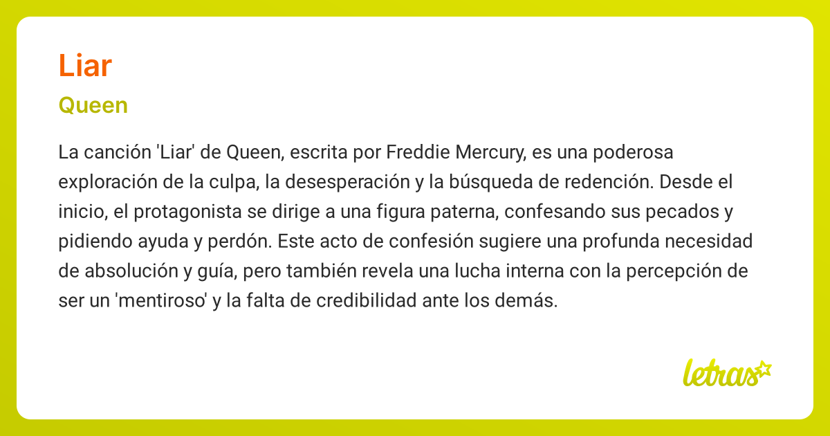 Significado de la canción LIAR (Queen) - LETRAS.COM