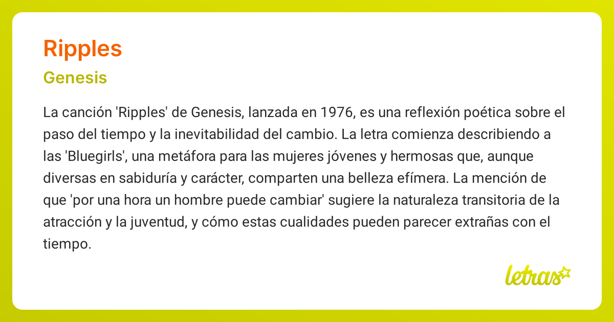 Significado de la canción RIPPLES (Genesis) - LETRAS.COM