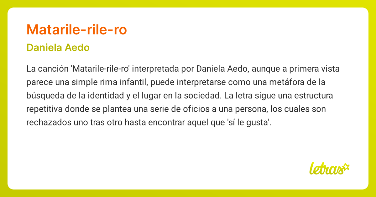 Significado de la canción MATARILE-RILE-RO (Daniela Aedo) - LETRAS.COM