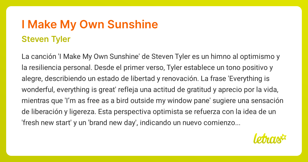 Significado de la canción I MAKE MY OWN SUNSHINE (Steven Tyler ...