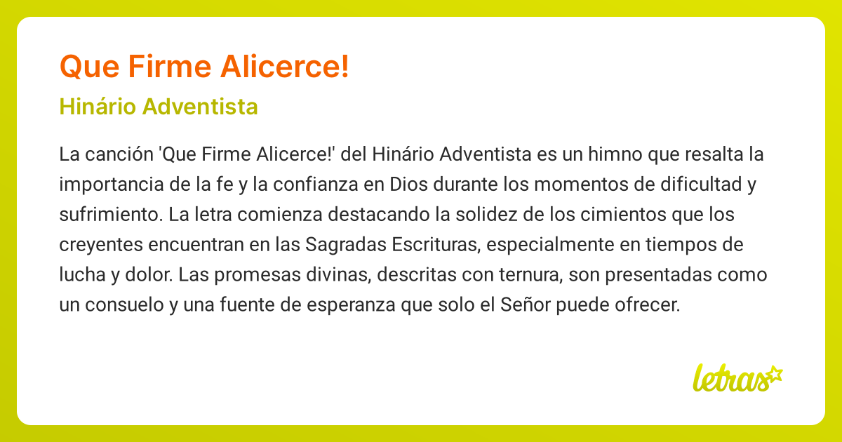 Significado de la canción QUE FIRME ALICERCE! (Hinário Adventista ...