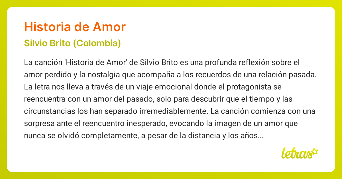 Significado de la canción HISTORIA DE AMOR (Silvio Brito (Colombia ...