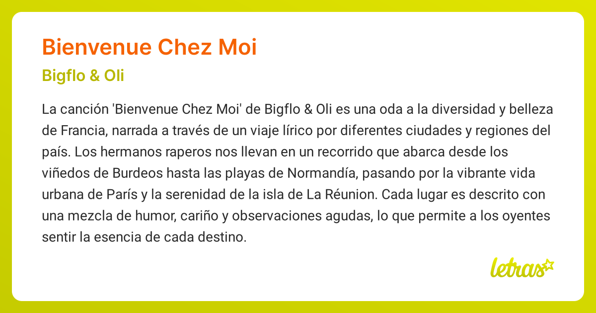 Significado de la canción BIENVENUE CHEZ MOI (Bigflo & Oli) - LETRAS.COM
