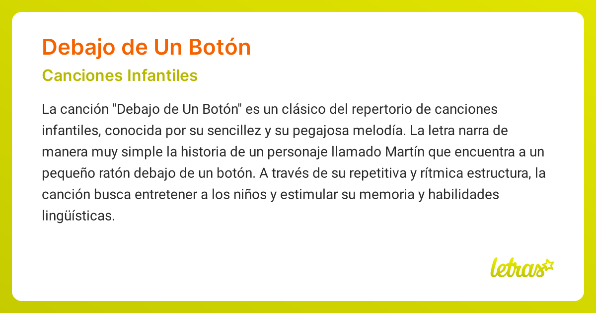 Significado de la canción DEBAJO DE UN BOTÓN (Canciones Infantiles ...