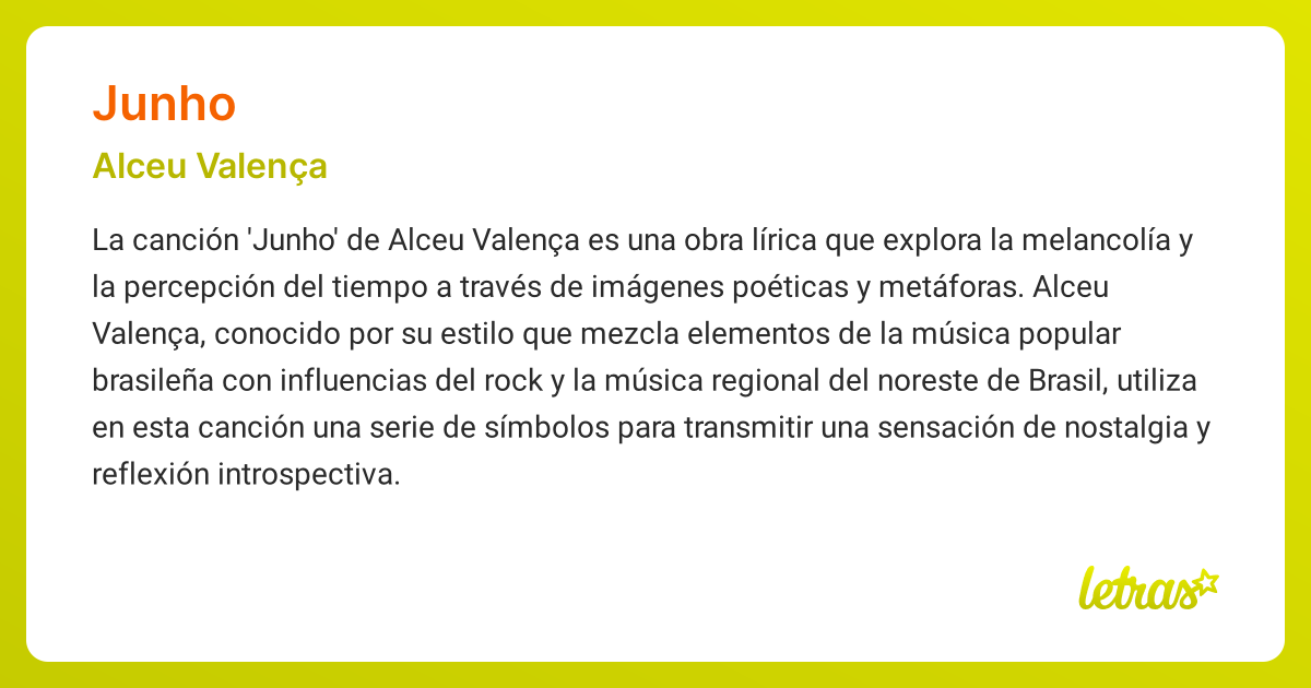 Significado de la canción JUNHO (Alceu Valença) - LETRAS.COM
