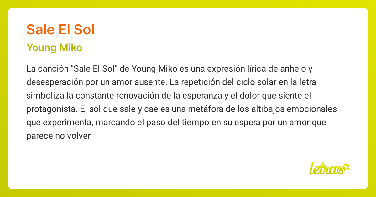 Significado de la canción SALE EL SOL (Young Miko) - LETRAS.COM