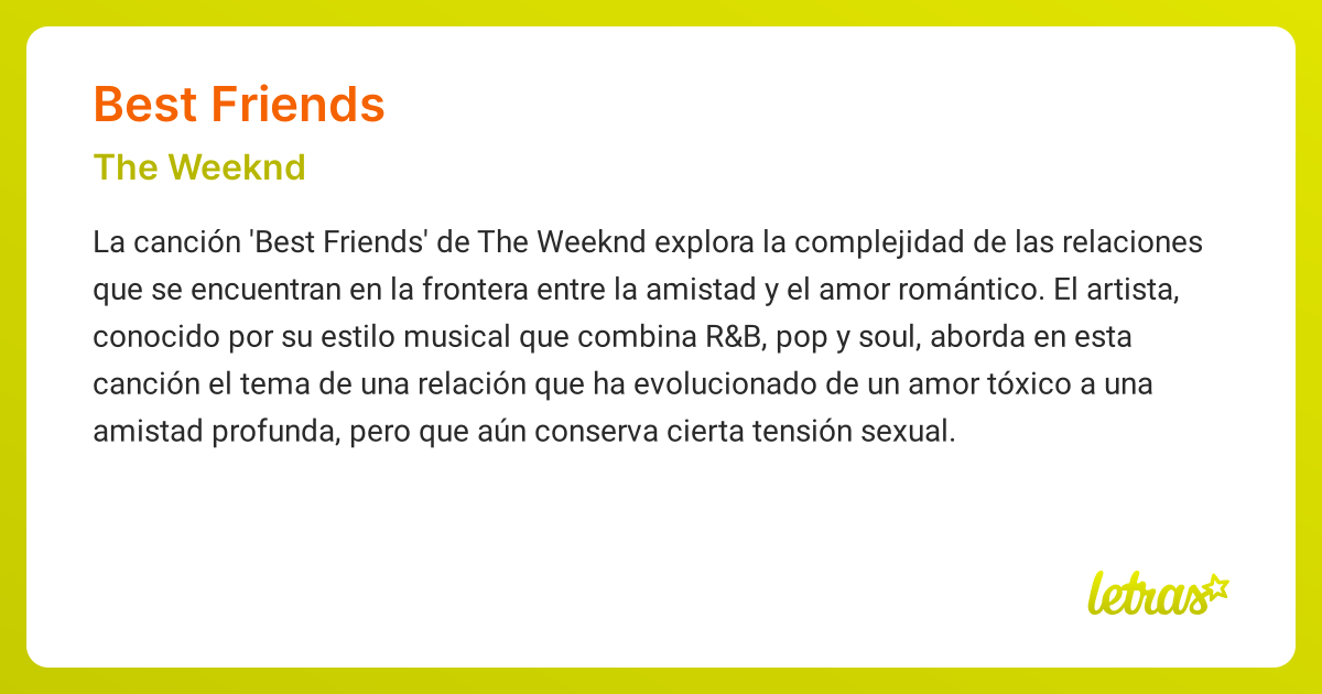 Significado de la canción BEST FRIENDS (The Weeknd) - LETRAS.COM