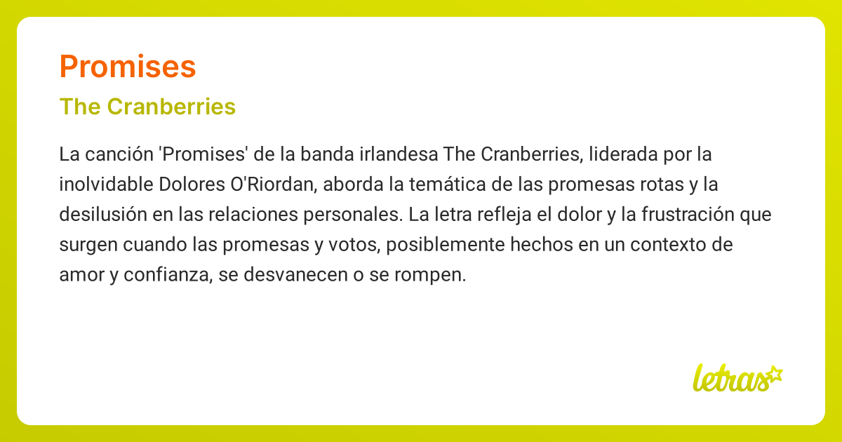 Significado de la canción PROMISES (The Cranberries) - LETRAS.COM