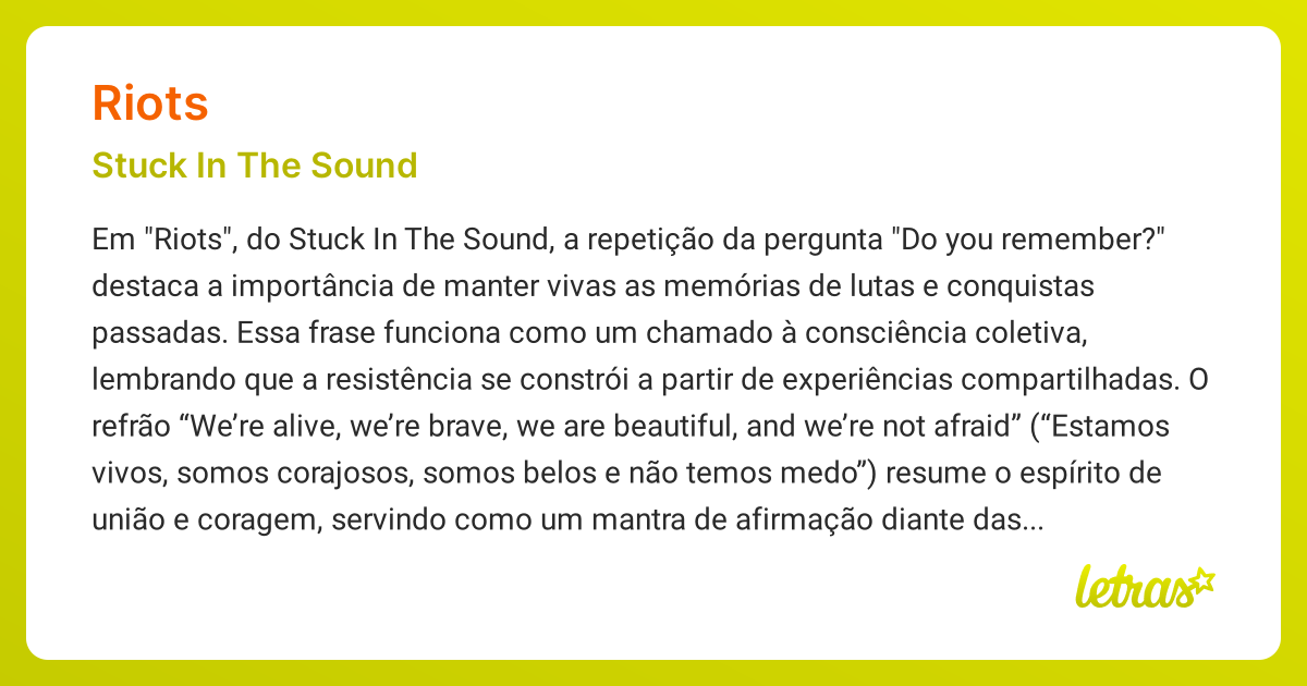 Significado da música RIOTS (Stuck In The Sound) - LETRAS.MUS.BR