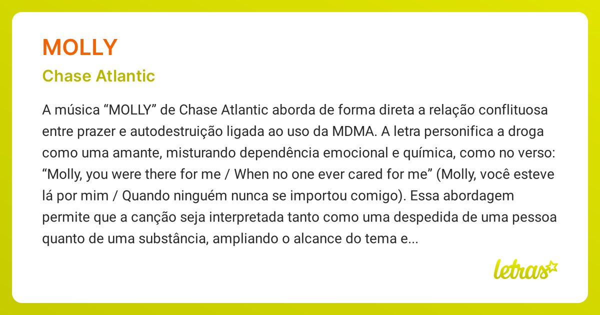 Significado da música MOLLY (Chase Atlantic) - LETRAS.MUS.BR
