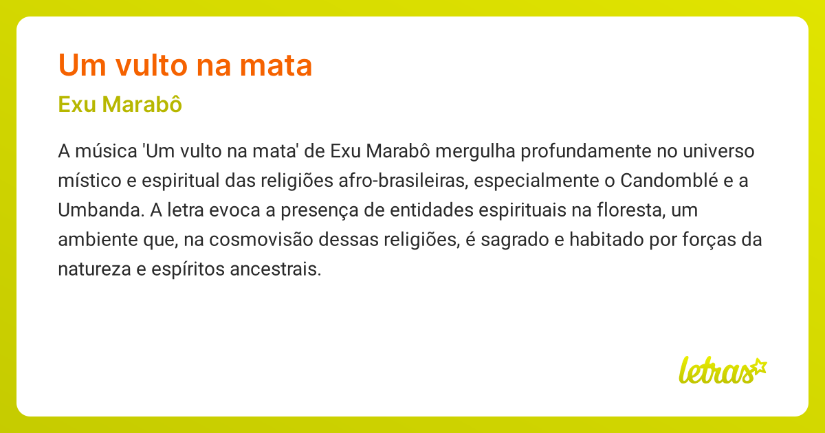 Significado da música UM VULTO NA MATA (Exu Marabô) - LETRAS.MUS.BR