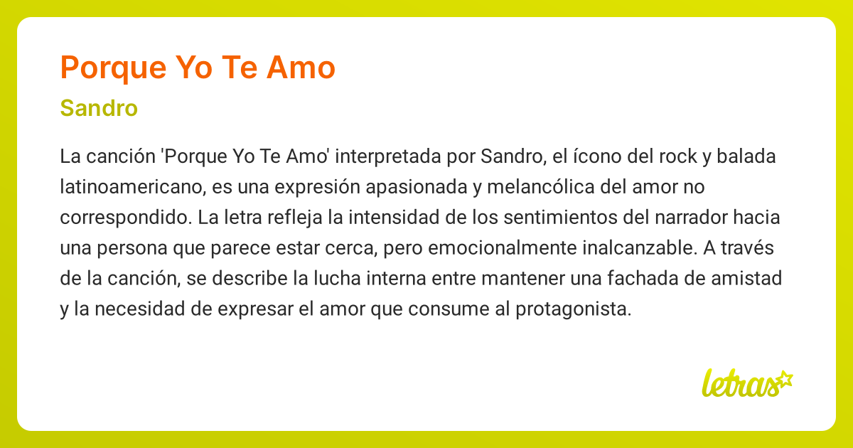 Significado de la canción PORQUE YO TE AMO (Sandro) - LETRAS.COM