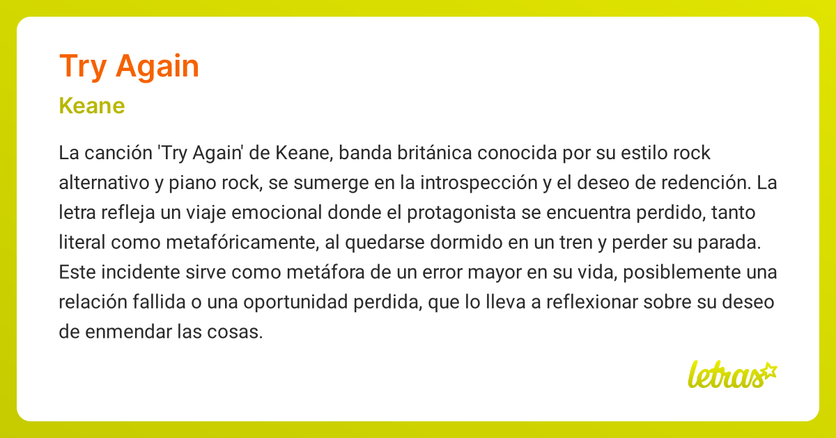 Significado de la canción TRY AGAIN (Keane) - LETRAS.COM