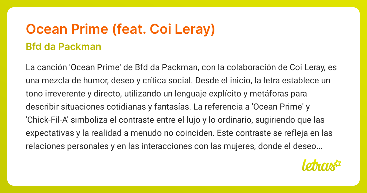Significado de la canción OCEAN PRIME (FEAT. COI LERAY) (Bfd da Packman ...