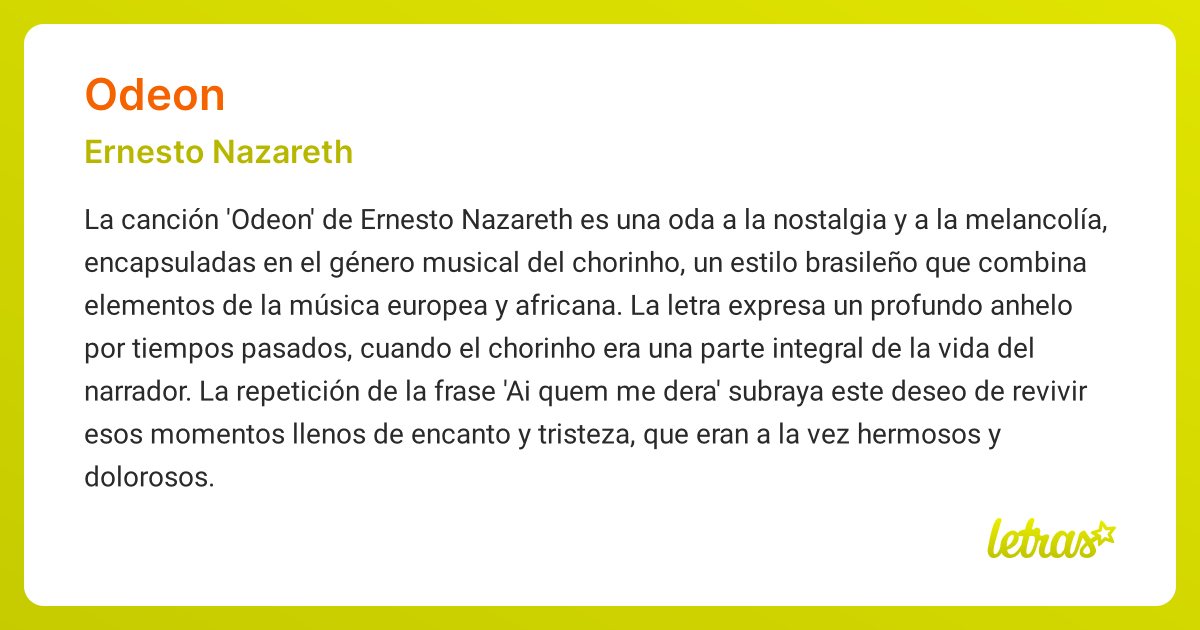 Significado de la canción ODEON (Ernesto Nazareth) - LETRAS.COM