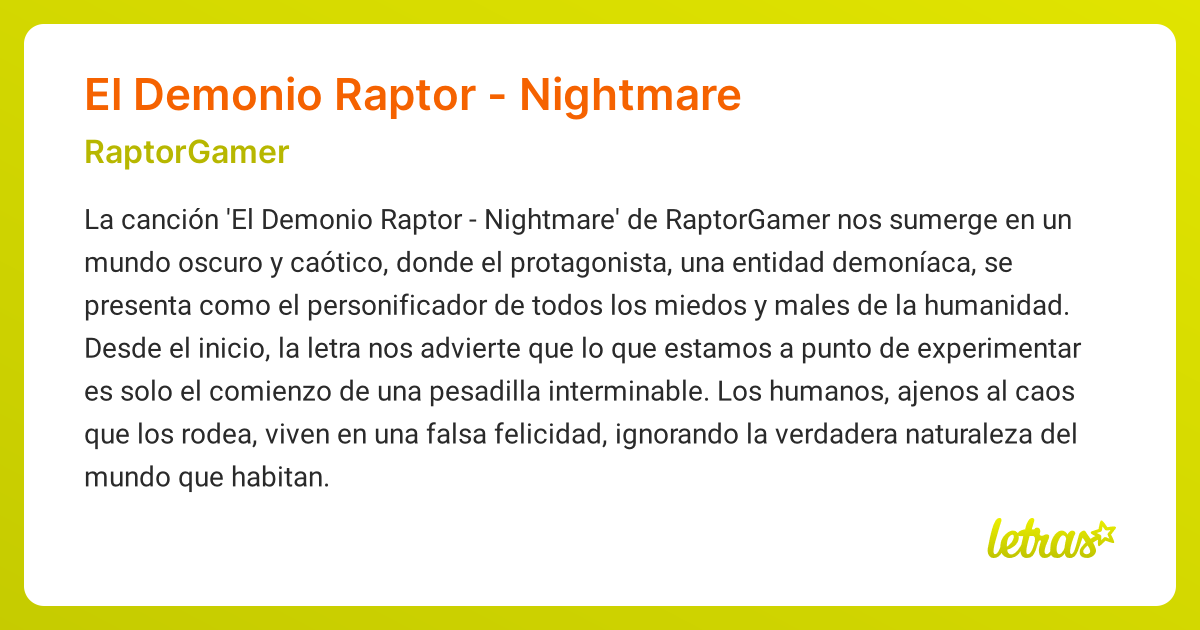 Significado de la canción EL DEMONIO RAPTOR - NIGHTMARE (RaptorGamer ...