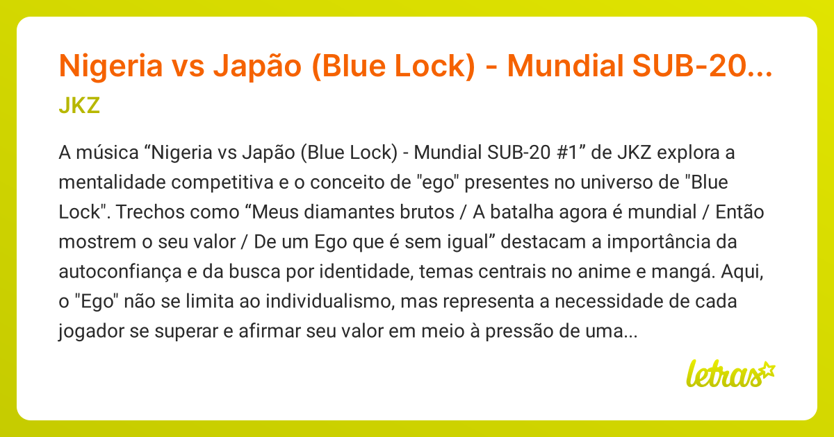 Significado da música Nigeria vs Japão (Blue Lock) - Mundial SUB-20 #1 ...
