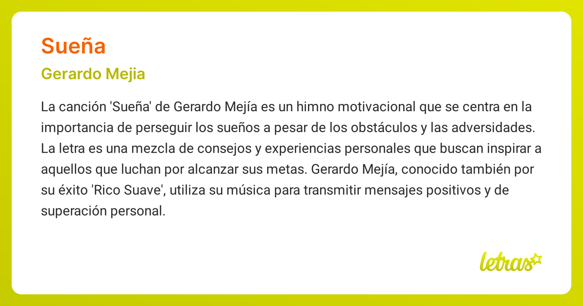 Significado de la canción SUEÑA (Gerardo Mejia) - LETRAS.COM