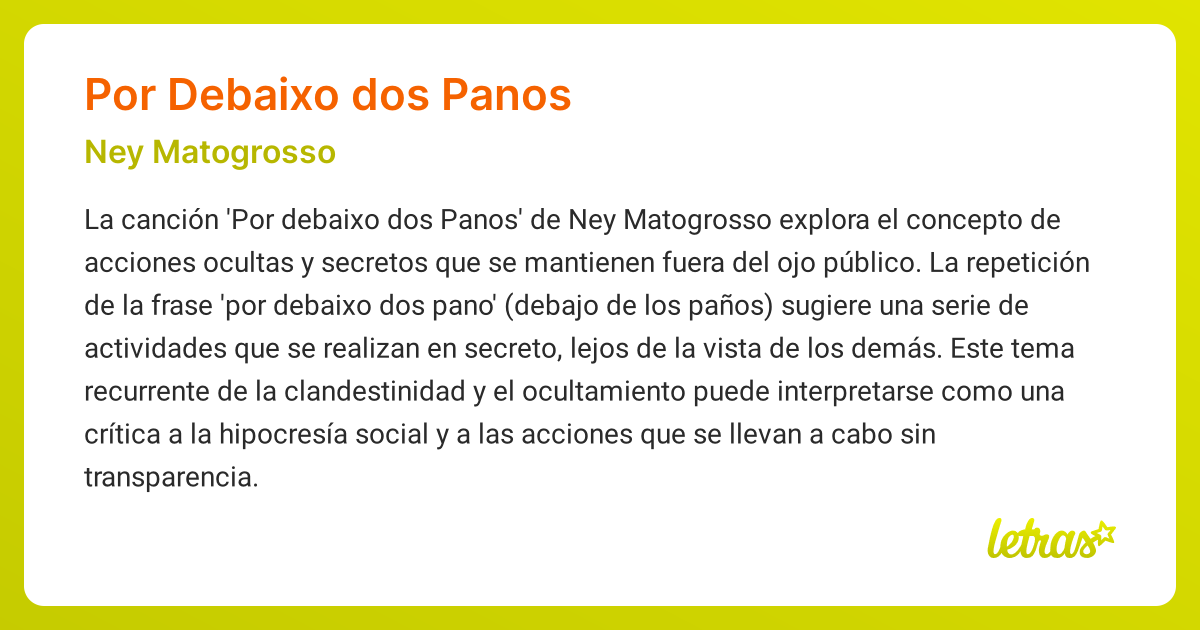 Significado de la canción POR DEBAIXO DOS PANOS (Ney Matogrosso ...