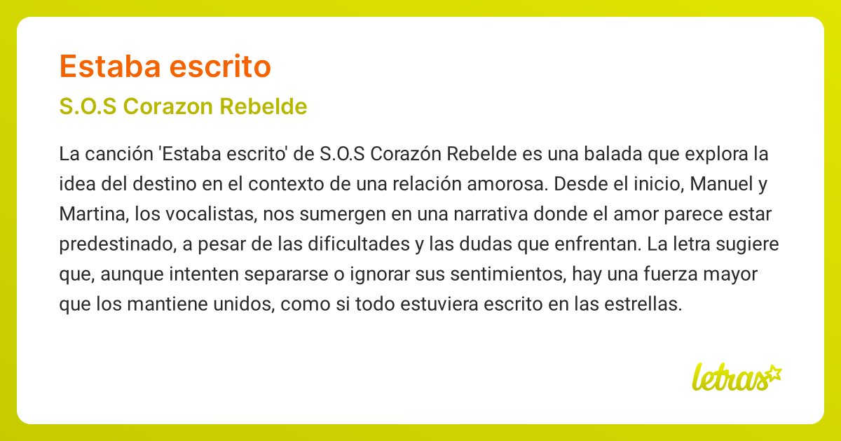 Significado de la canción ESTABA ESCRITO (S.O.S Corazon Rebelde ...