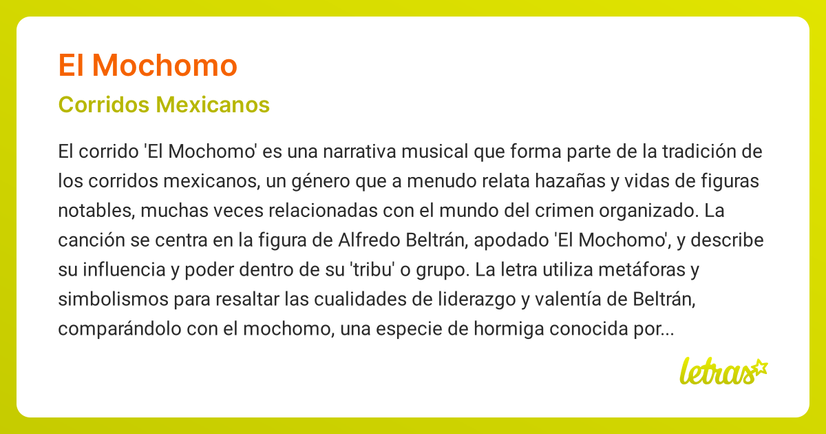 Significado de la canción EL MOCHOMO (Corridos Mexicanos) - LETRAS.COM
