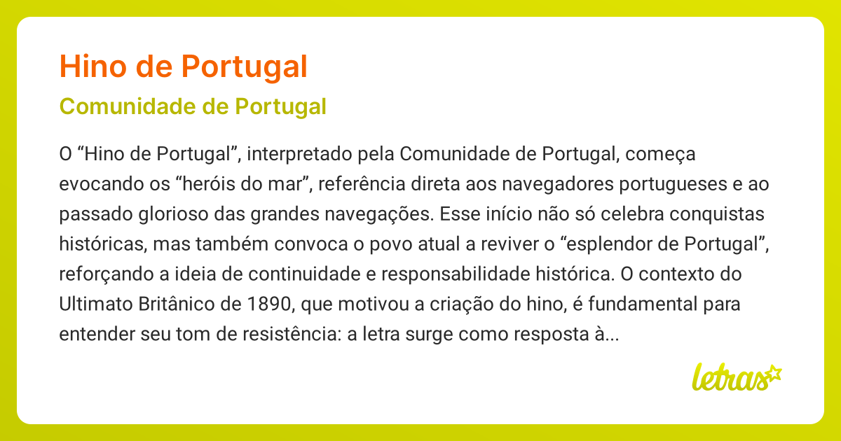 Significado da música HINO DE PORTUGAL (Comunidade de Portugal ...