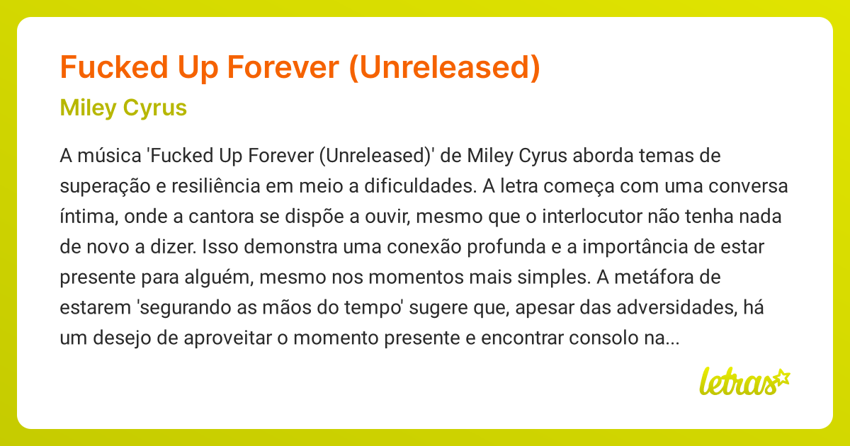 Significado da música FUCKED UP FOREVER (UNRELEASED) (Miley Cyrus ...