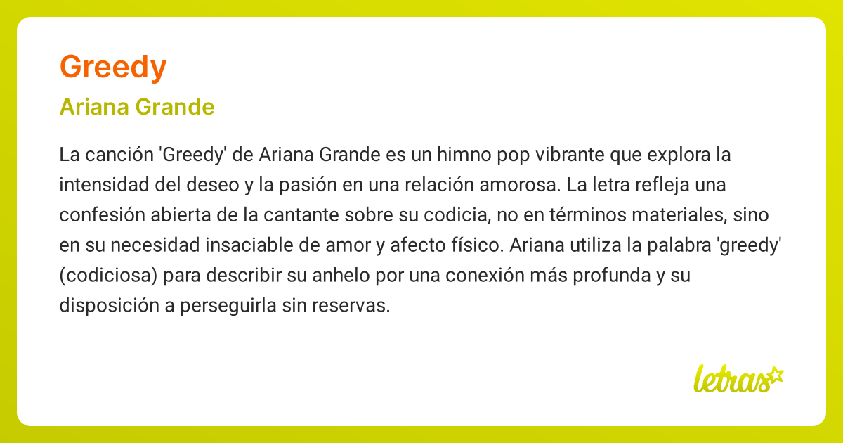 Significado de la canción GREEDY (Ariana Grande) - LETRAS.COM