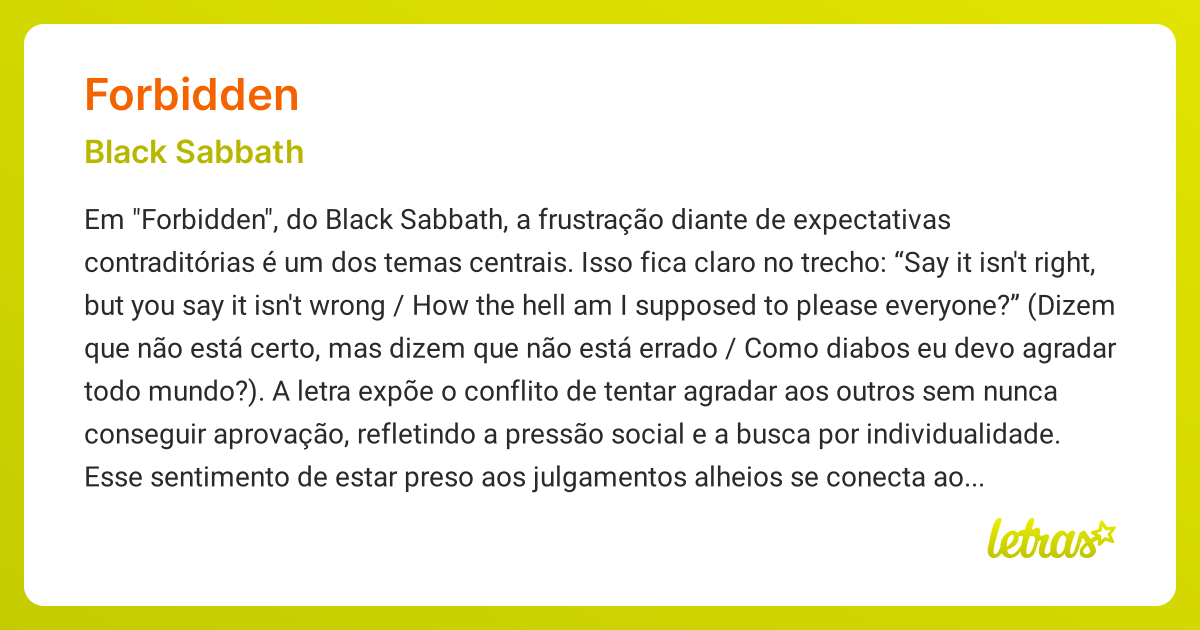 Significado da música FORBIDDEN (Black Sabbath) - LETRAS.MUS.BR