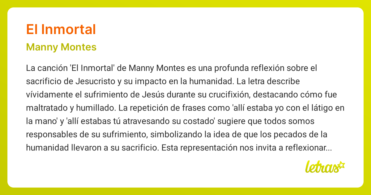 Significado de la canción EL INMORTAL (Manny Montes) - LETRAS.COM