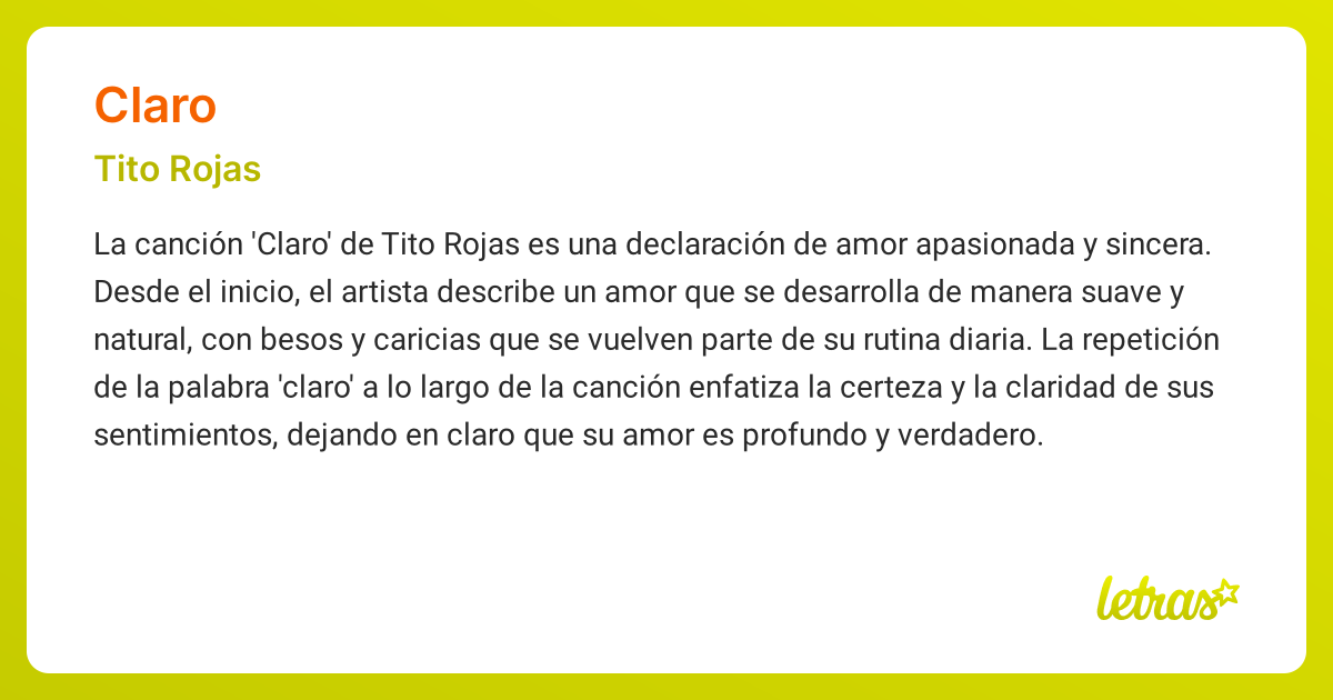 Significado de la canción CLARO (Tito Rojas) - LETRAS.COM