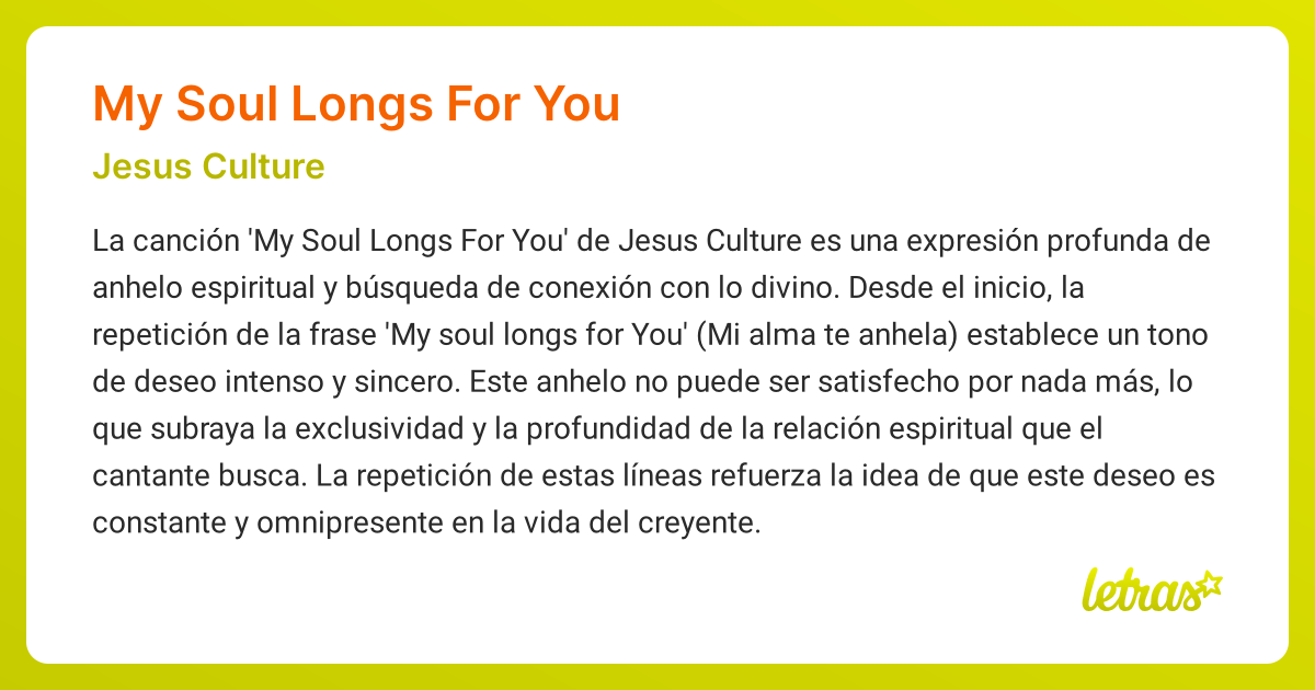 Significado de la canción MY SOUL LONGS FOR YOU (Jesus Culture ...