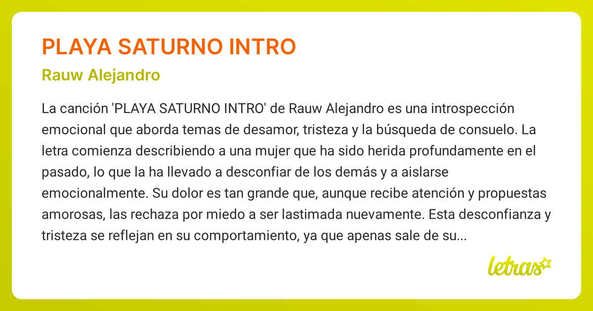 Significado de la canción PLAYA SATURNO INTRO (Rauw Alejandro) - LETRAS.COM