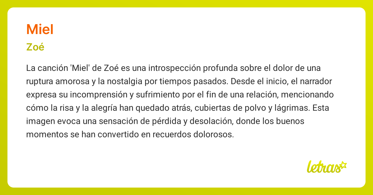 Significado de la canción MIEL (Zoé) - LETRAS.COM