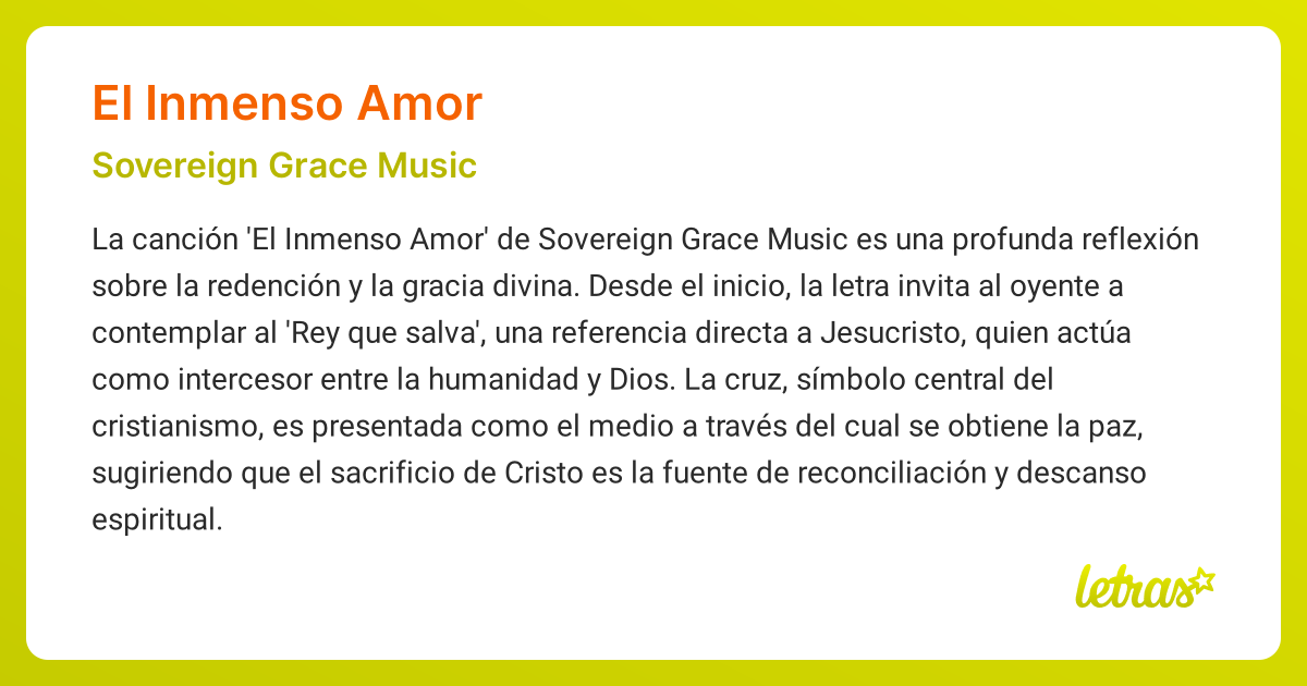 Significado de la canción EL INMENSO AMOR (Sovereign Grace Music ...
