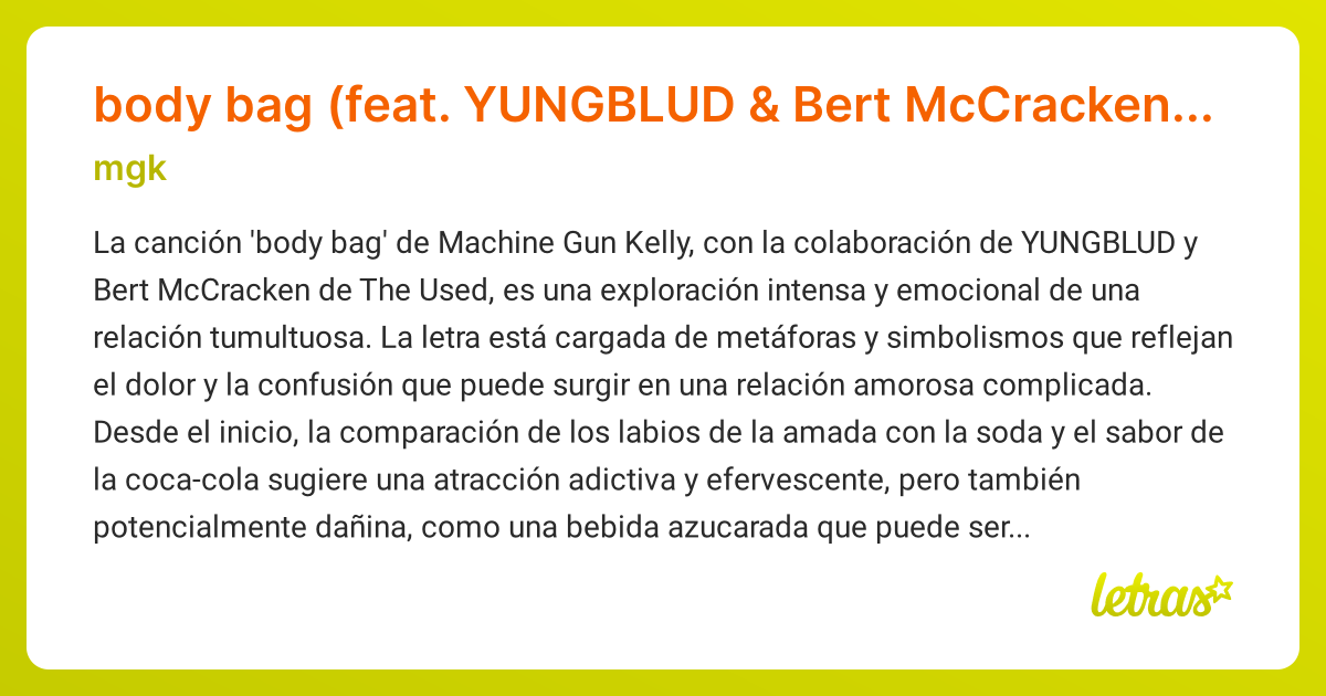 Significado de la canción body bag (feat. YUNGBLUD & Bert McCracken of ...