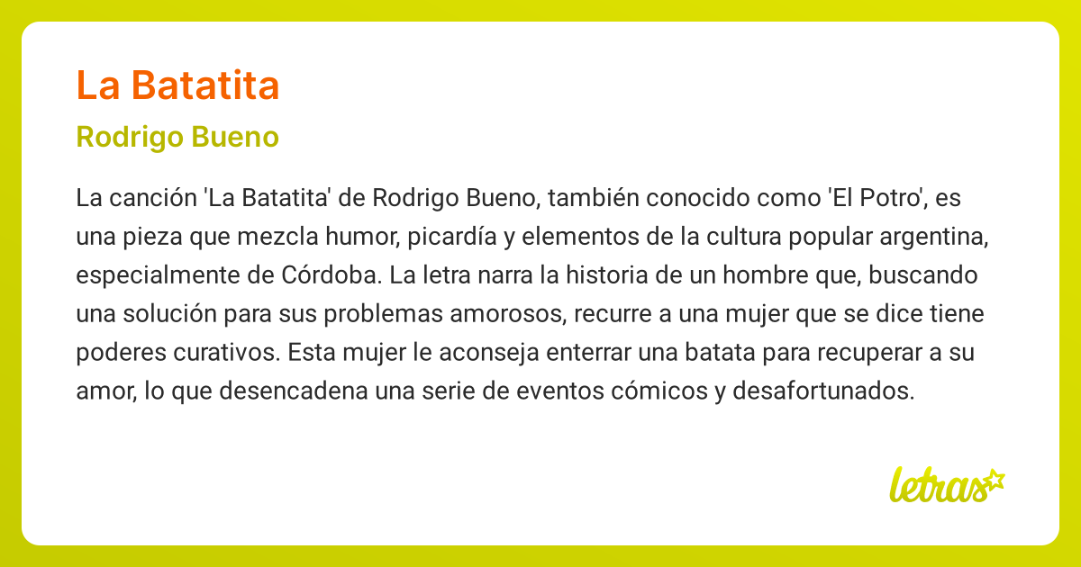 Significado de la canción LA BATATITA (Rodrigo Bueno) - LETRAS.COM