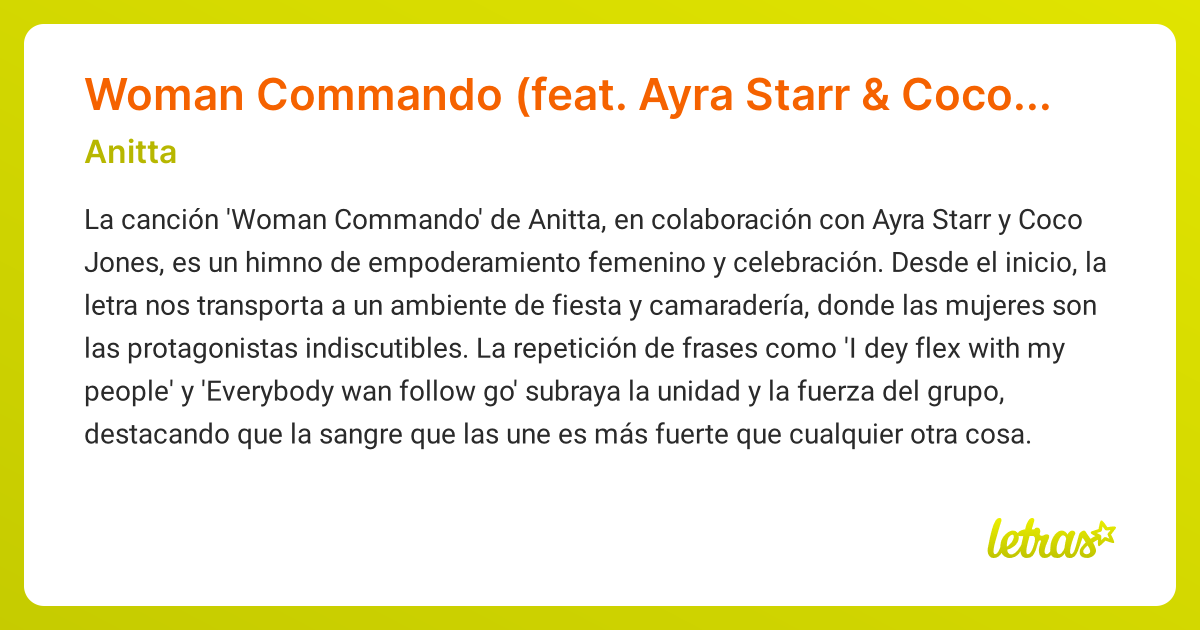 Significado de la canción Woman Commando (feat. Ayra Starr & Coco Jones ...