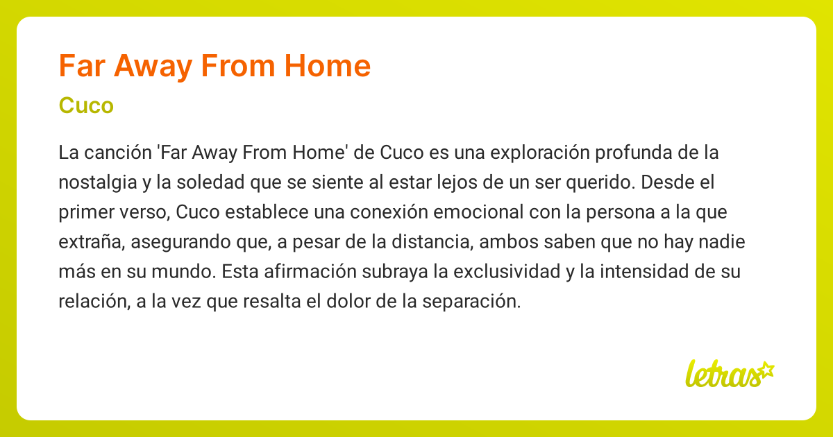 Significado de la canción FAR AWAY FROM HOME (Cuco) - LETRAS.COM