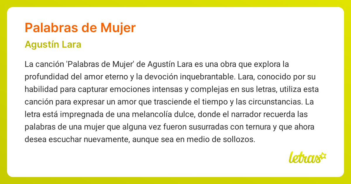 Significado de la canción PALABRAS DE MUJER (Agustín Lara) - LETRAS.COM